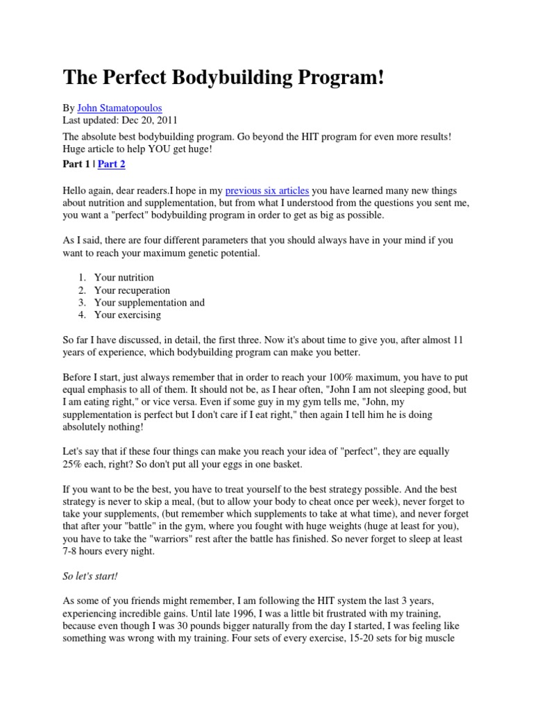 The Perfect Bodybuilding Program | PDF | Weight Training | Recreation