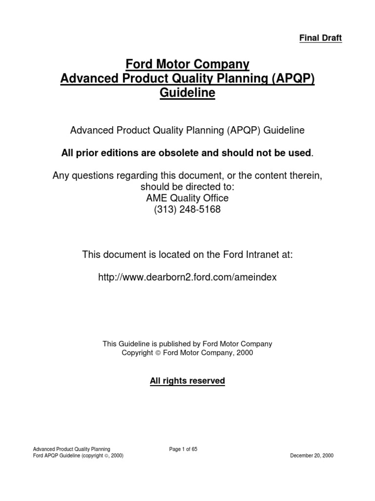 APQP Advanced Product Quality Planning 2004 Guideline | PDF | Business ...