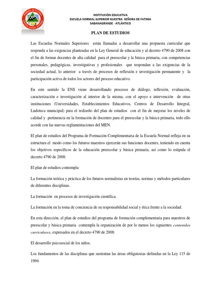 Plan de Estudios PFC | PDF | Jardín de infancia | Maestros