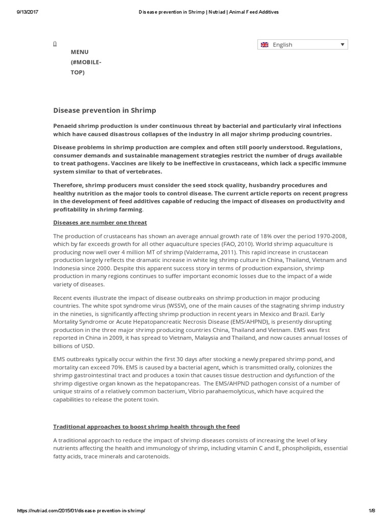 Disease Prevention in Shrimp - Nutriad - Animal Feed Additives | PDF ...