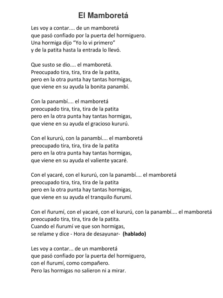 Letra de "El Mamboretá" | PDF