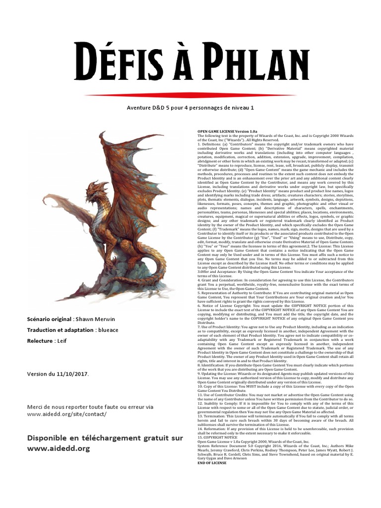 Defis A Phlan Scénario D&D 5e | PDF | Nature