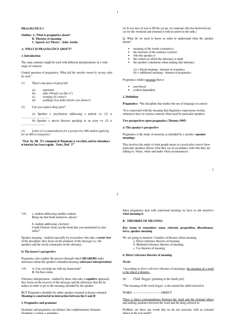 Pragmatics 1-1 Students | PDF | Reference | Proposition