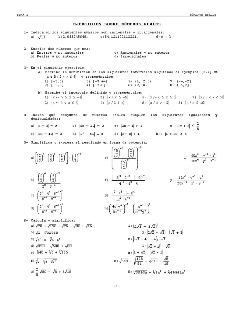 TEMA 1 - Ejercicios Numeros Reales | PDF | Número Real | Número racional