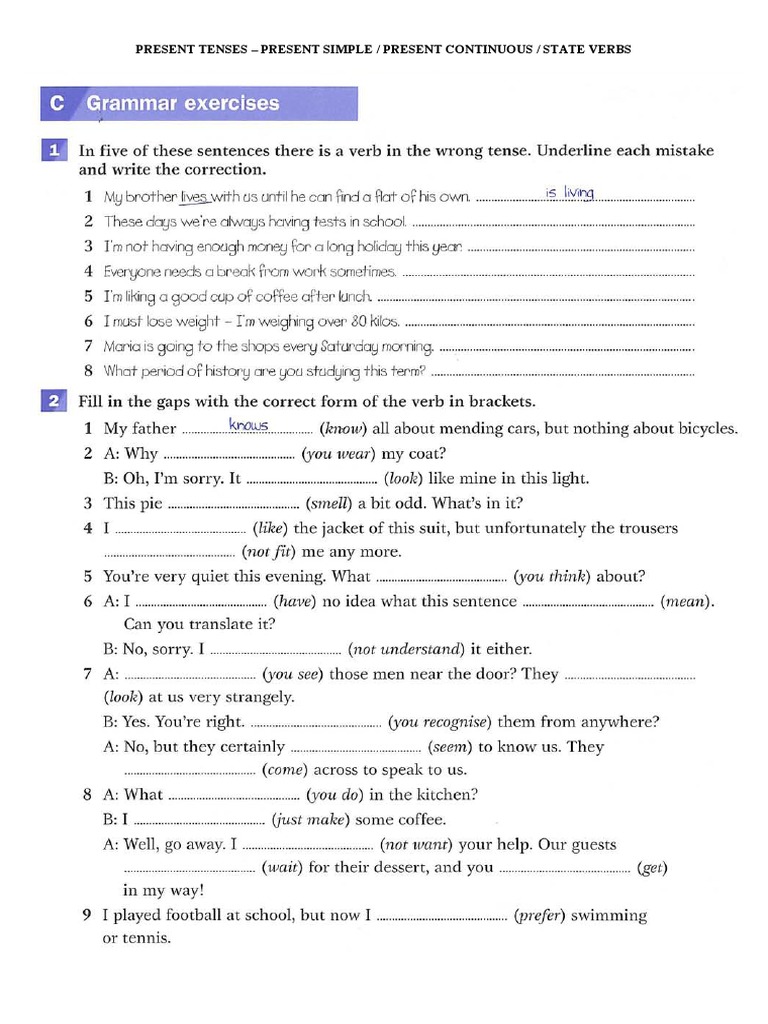 Present Tenses - Present Simple / Present Continuous / State Verbs | PDF