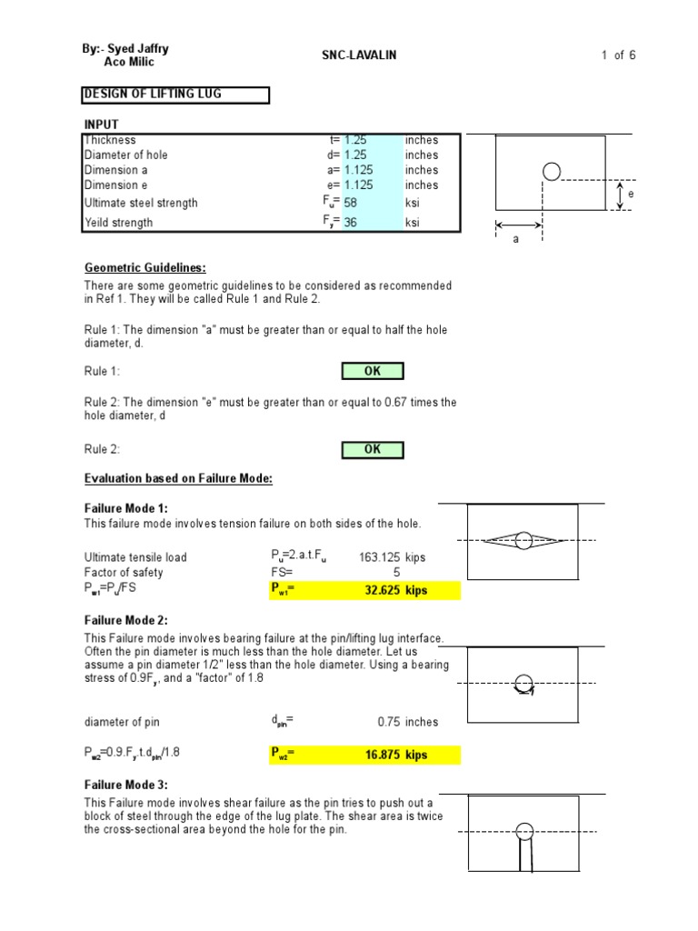 Lifting Lug Design Sheet | PDF | Stress (Mechanics) | Strength Of Materials