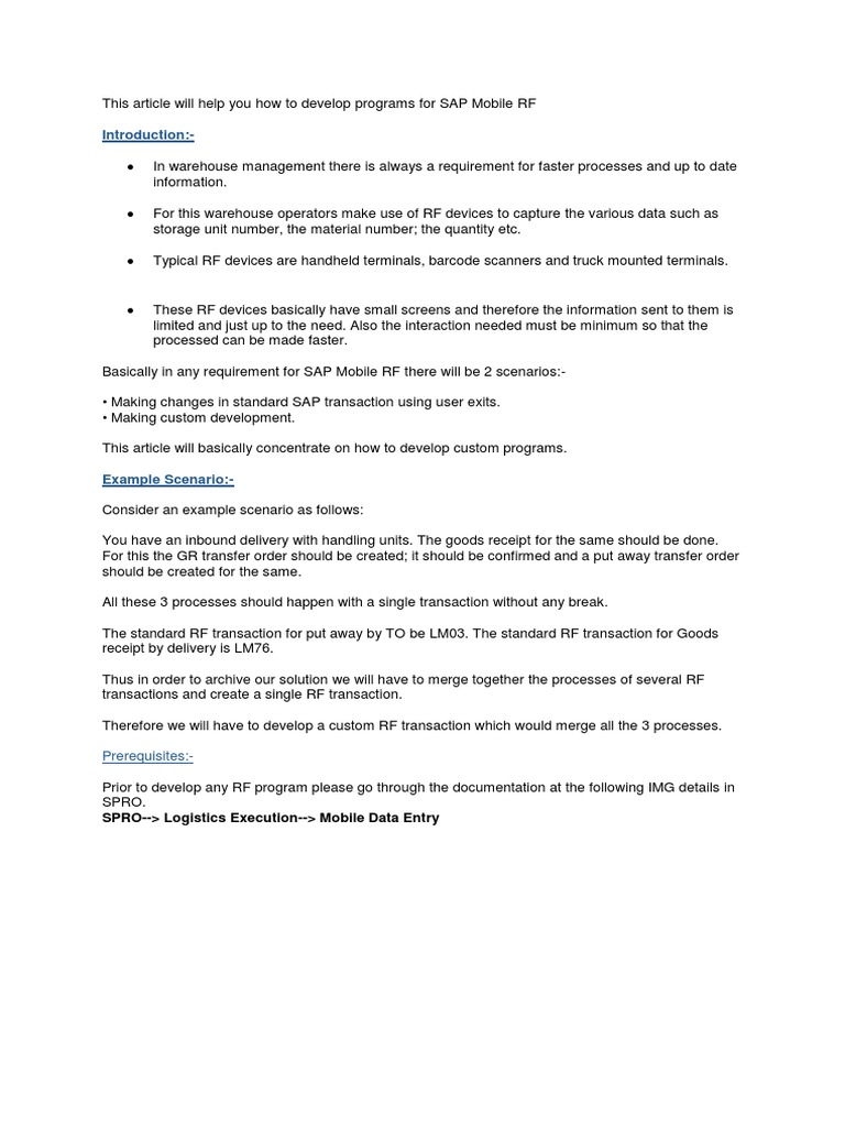 This Article Will Help You How To Develop Programs For SAP Mobile RF | PDF | Subroutine ...