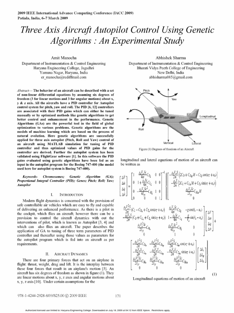 Three Axis Aircraft Autopilot Control Using Genetic Algorithms An ...