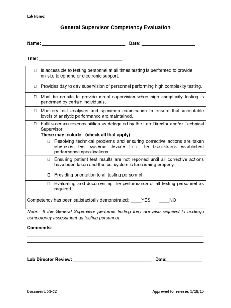 Competency Assessment Template-General Supervisor | PDF