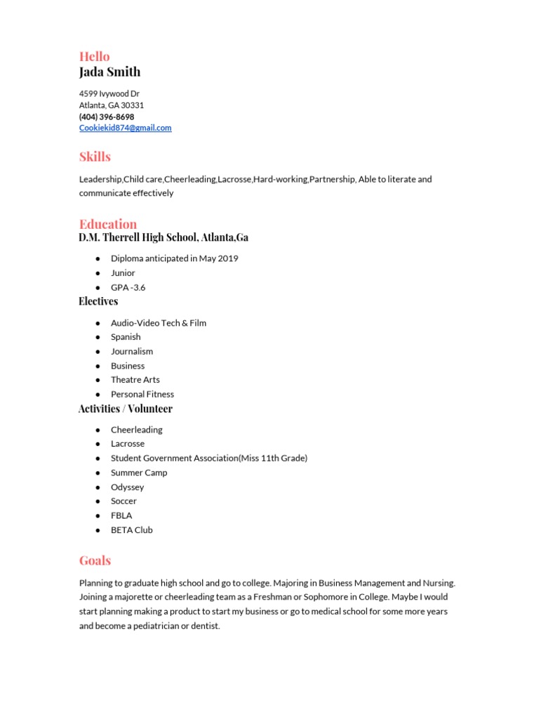 Jada Smith Resume | PDF