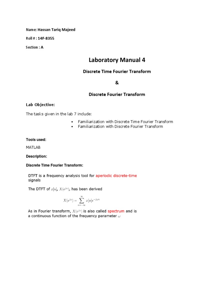 Laboratory Manual 4: Discrete Time Fourier Transform & Discrete Fourier Transform | PDF ...