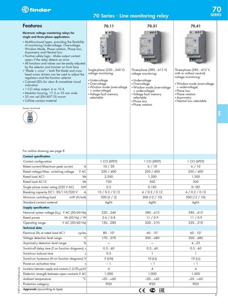 Features: 70 Series - Line Monitoring Relay | PDF | Relay | Alternating ...