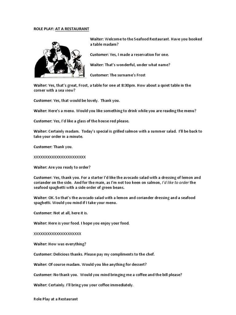 Restaurant Role Play Script | PDF