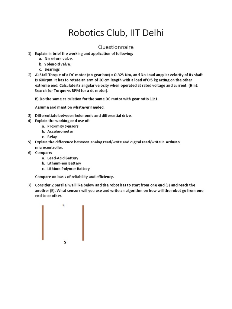 Robotics Club, IIT Delhi: Questionnaire | PDF