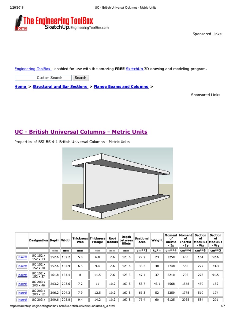 UC - British Universal Columns - Metric Units | PDF