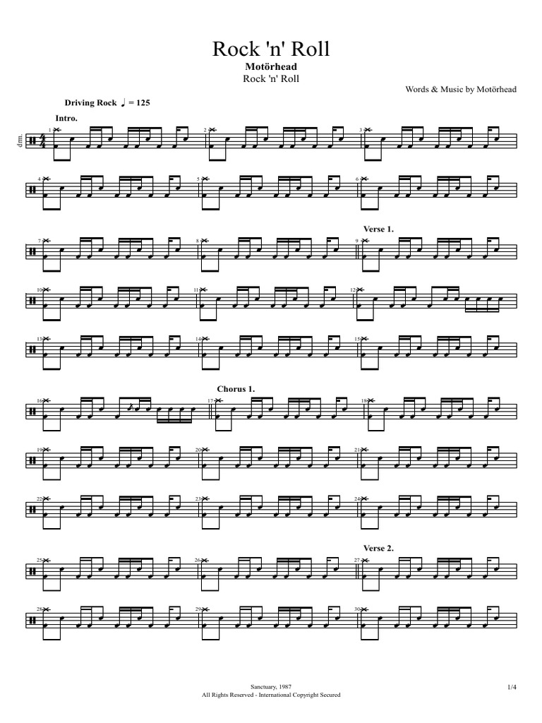 Motörhead - Rock N Roll Drums | PDF | Rock Songs | Performing Arts
