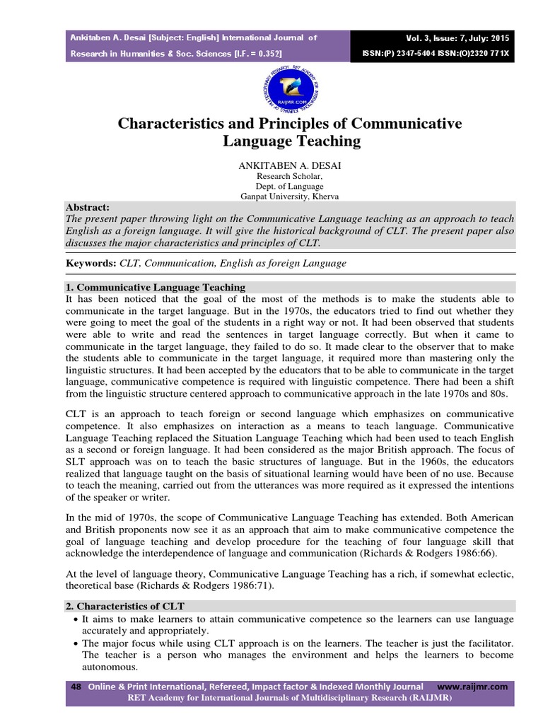 Communicative Language Teaching Principles | PDF | Second Language | Language Education