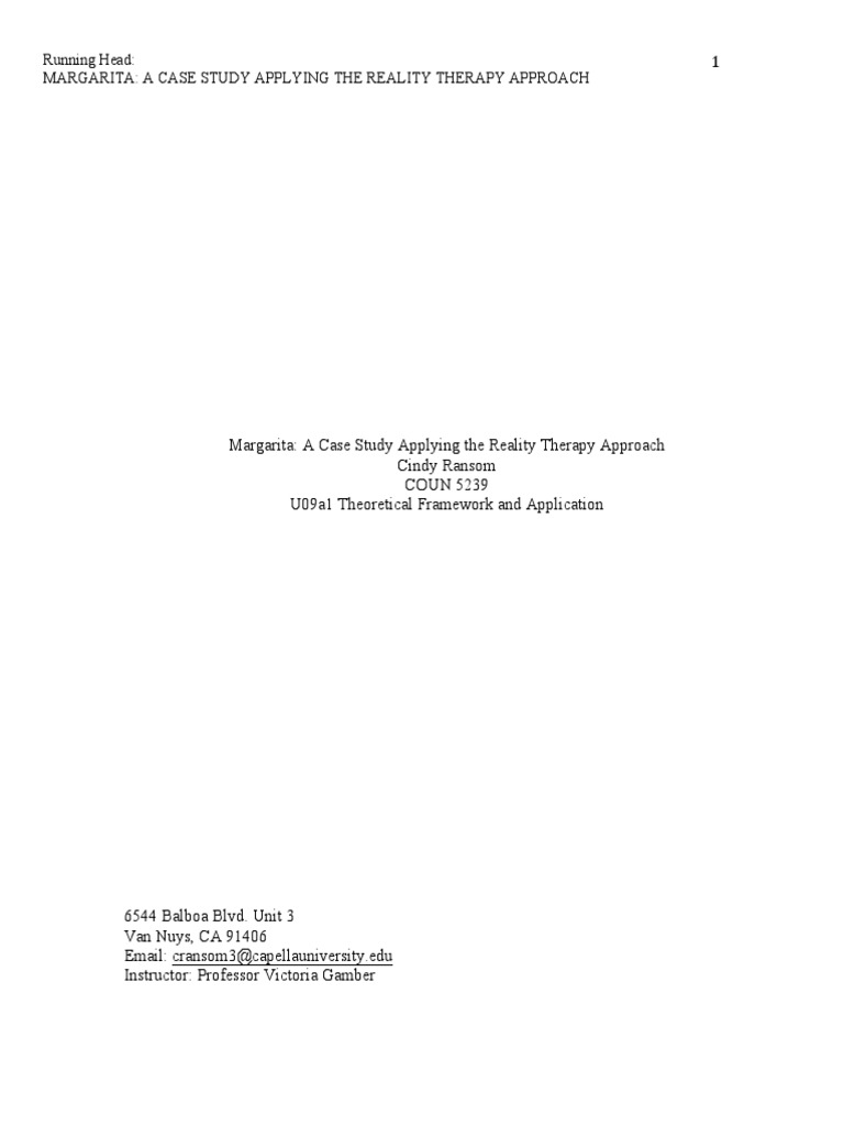 Theoretical Framework and Application-Cindy Ransom Reality Therapy ...