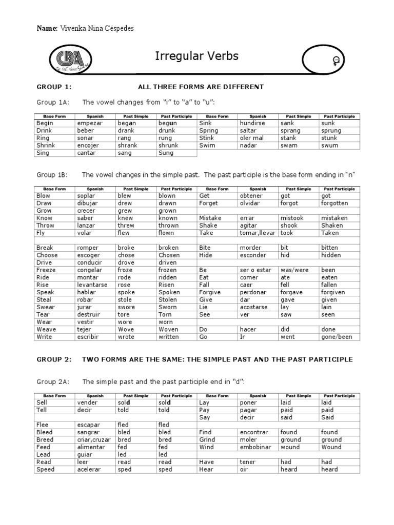 Irregular Verbs Practice | PDF