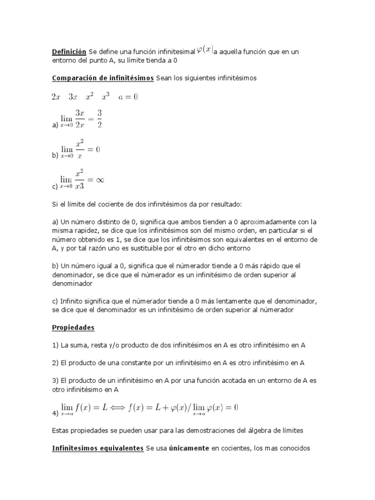 Comparación y propiedades de infinitesimales: Una guía para entender el ...