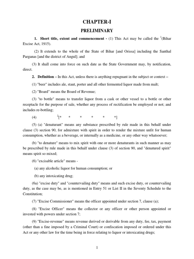 An Overview of the Key Sections and Chapters of the Bihar Excise Act, 1915 | PDF | License ...