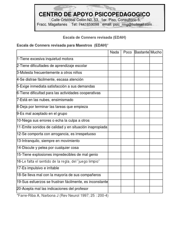 Escala de Conners Revisada 1 | PDF