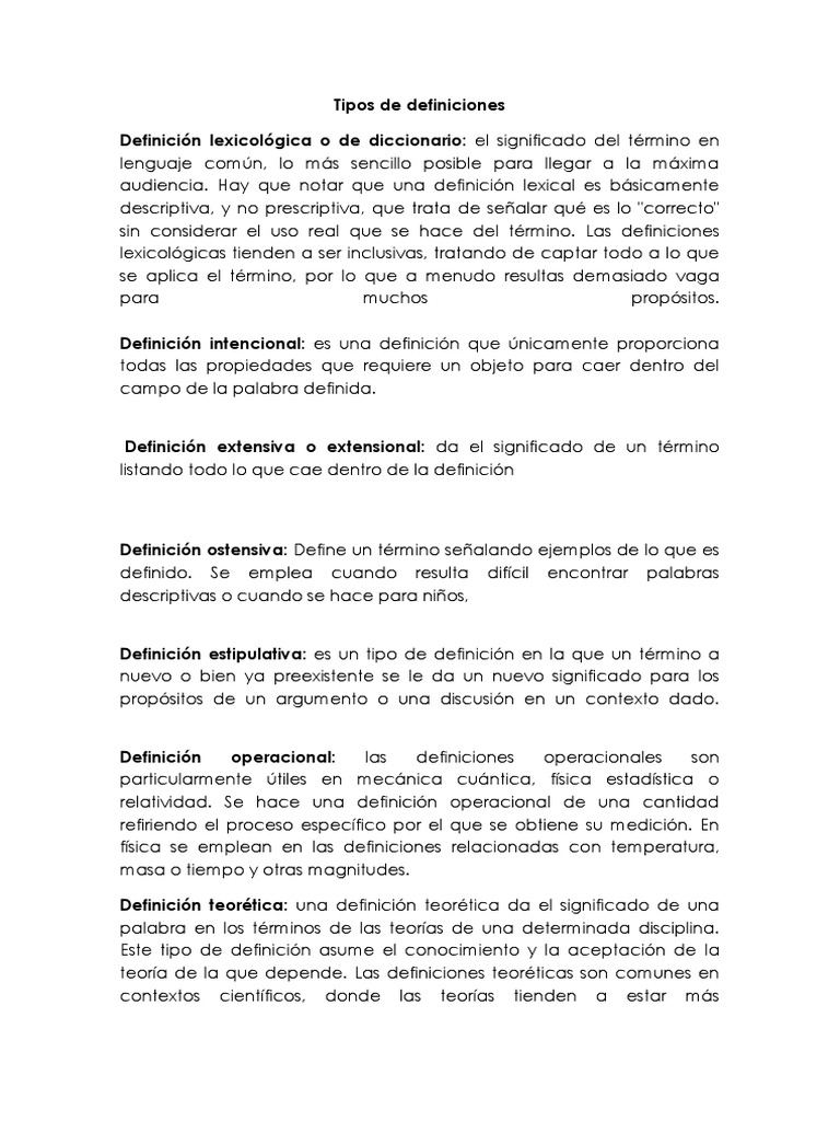 Tipos de Definiciones | Definición | Concepto