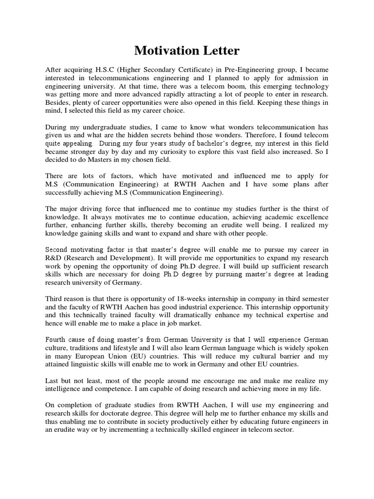 Motivation Letter | Academic Degree | Doctor Of Philosophy
