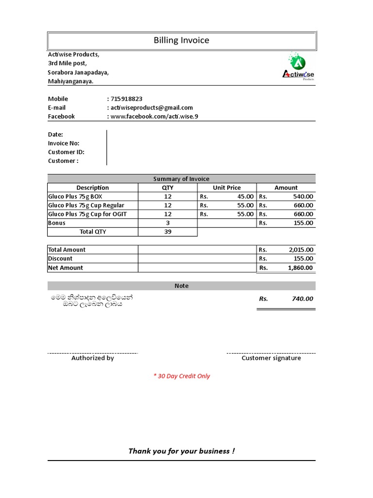Billing Invoice: Description QTY Unit Price Amount | PDF | Finance ...