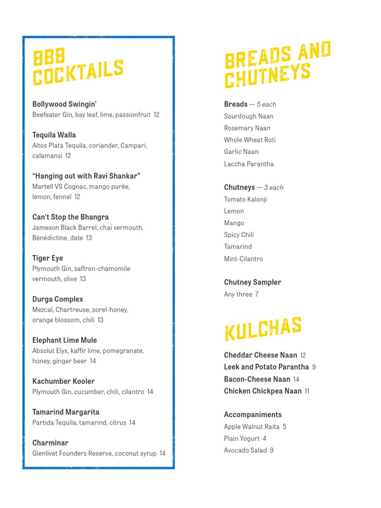 Bombay Bread Bar Menu | PDF