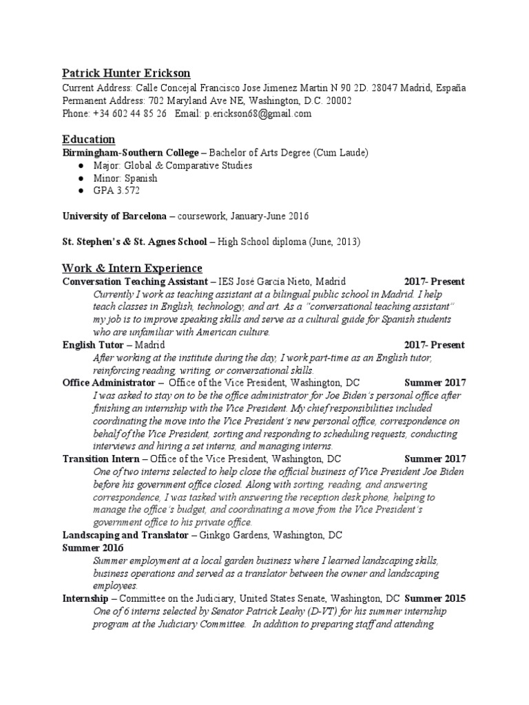Patrick Resume Draft | PDF | Internship | Job Hunting