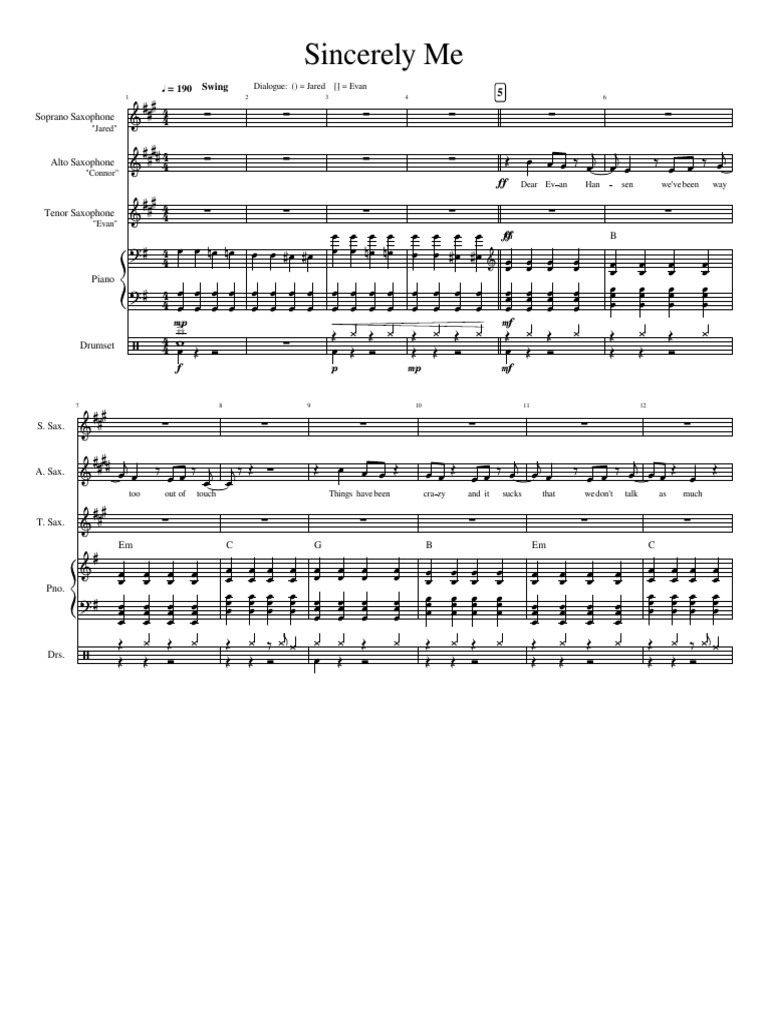 Sincerely Me From Dear Evan Hansen PDF | PDF | Music Industry | Music ...