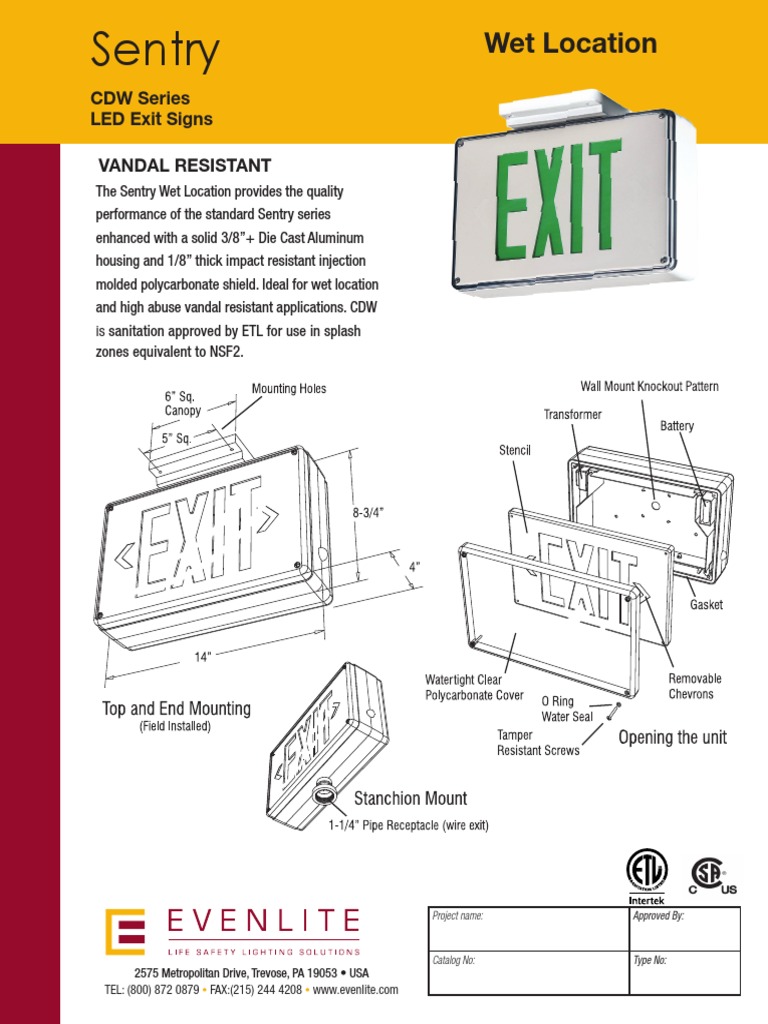 Wet Location: CDW Series LED Exit Signs Vandal Resistant | PDF | Light ...