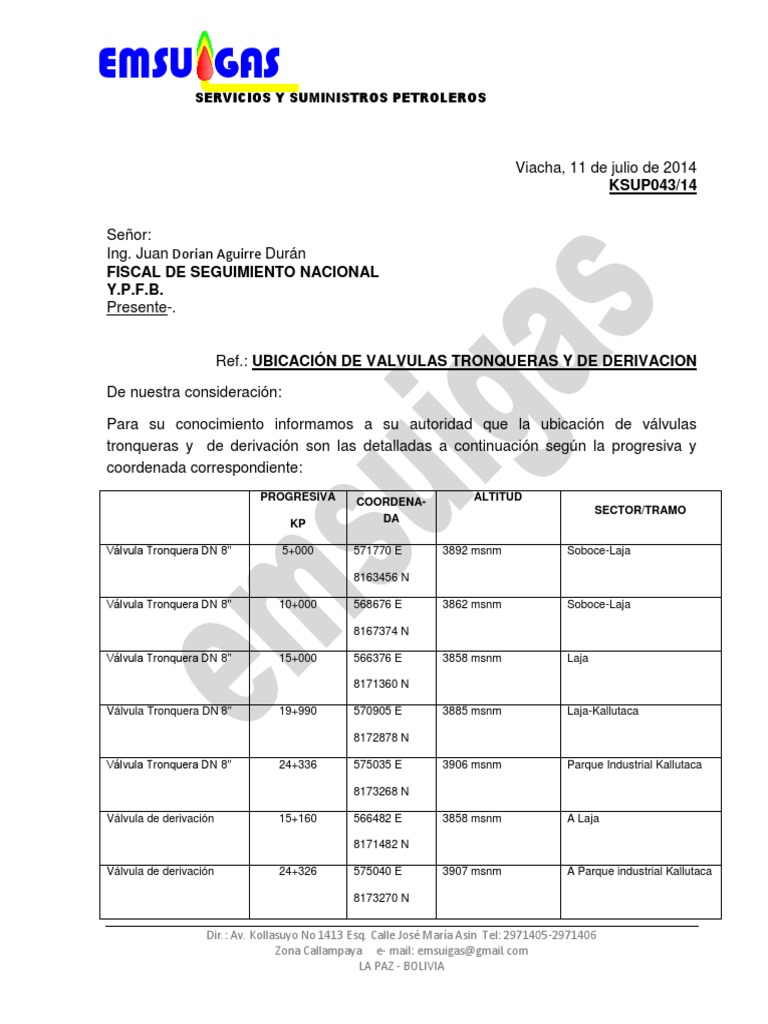 Carta A Ypfb Valvulas | PDF | Business