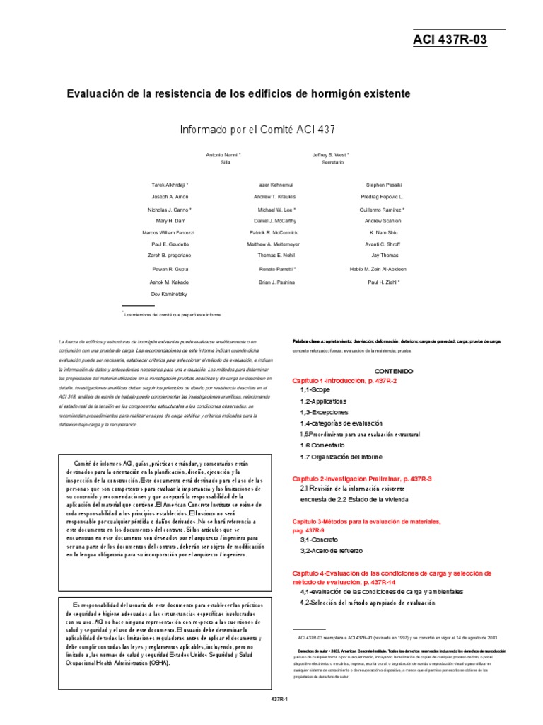 ACI 437R - 03.en - Es | PDF | Diseño | Evaluación