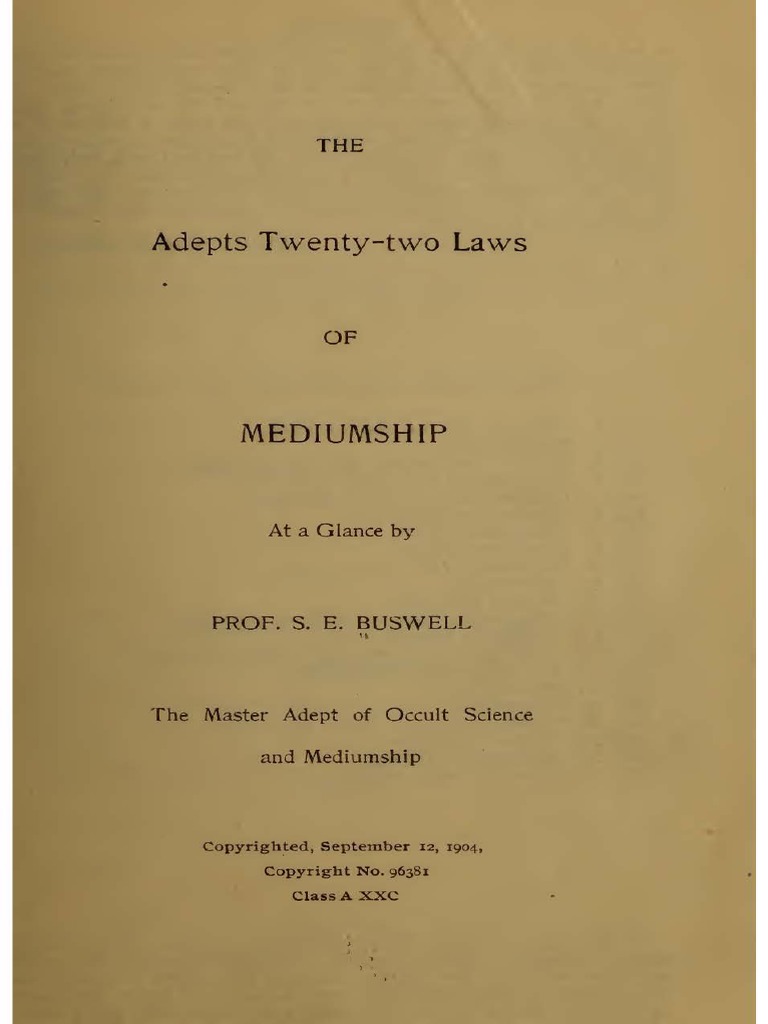1904 Buswell Adepts Twenty-Two Laws of Mediumship | PDF | Hand | Breathing