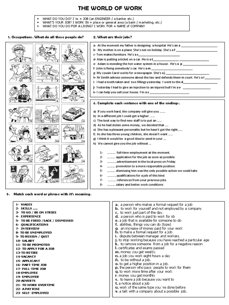 Vocabulary WORK Part 1 | PDF | Employment | Salary