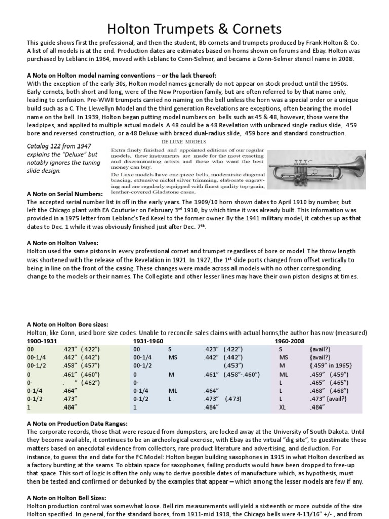 Holton Models | PDF | Brass Instruments | Trumpet