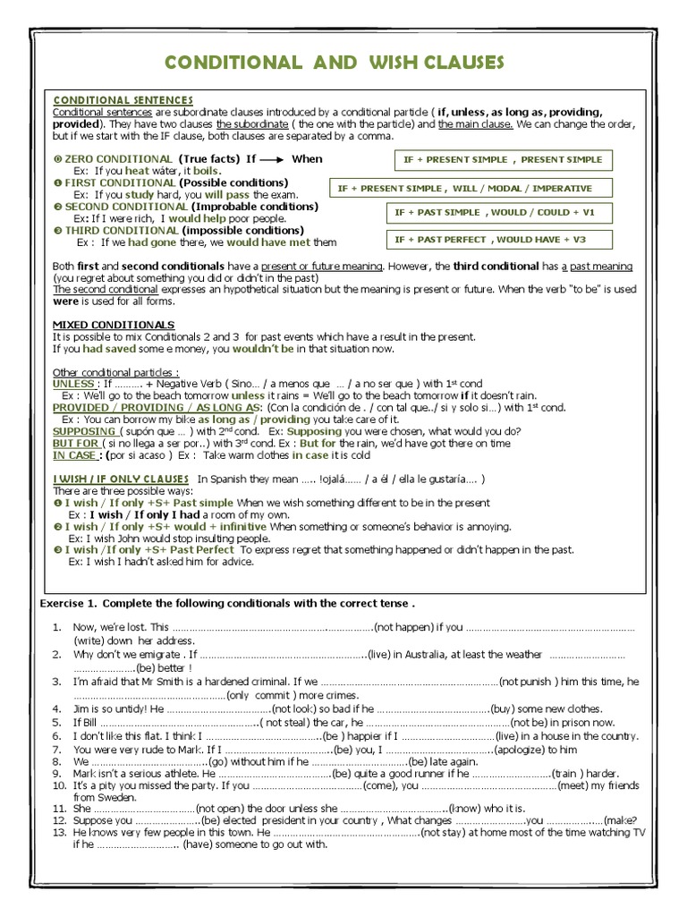 Conditional and Wish Clauses | PDF | Language Mechanics | Linguistic ...