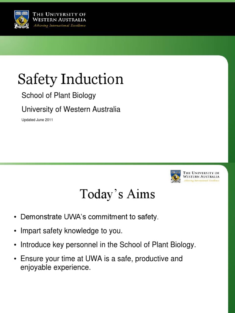 Safety Induction: School of Plant Biology University of Western ...