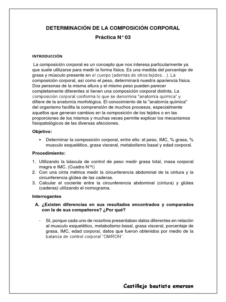 Determinación de La Composición Corporal | PDF | Índice de masa corporal | Tejido adiposo