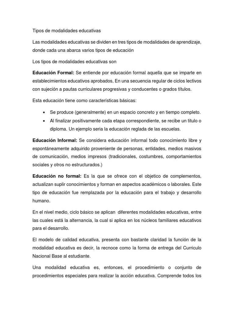Tipos de modalidades educativas | PDF | Maestros | Toma de decisiones