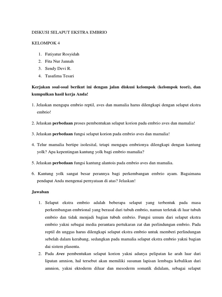 Diskusi Selaput Ekstra Embrio Kel 4 | PDF