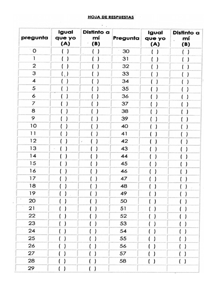 Hoja de Respuesta Del Test de Coopersmith | PDF