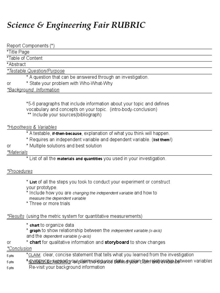 17-18 Scienceengineering Fair Rubric | PDF | Experiment | Dependent And ...