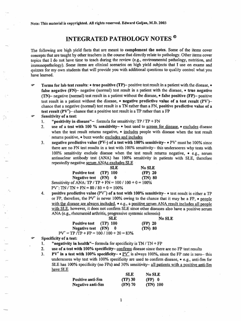 Goljan - Integrated Pathology Notes PDF | PDF | Sensitivity And ...