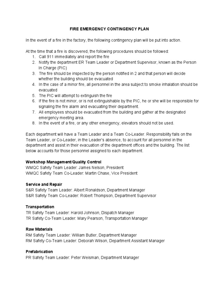 Contingency Plan For Fire PDF | PDF | Violence | Business