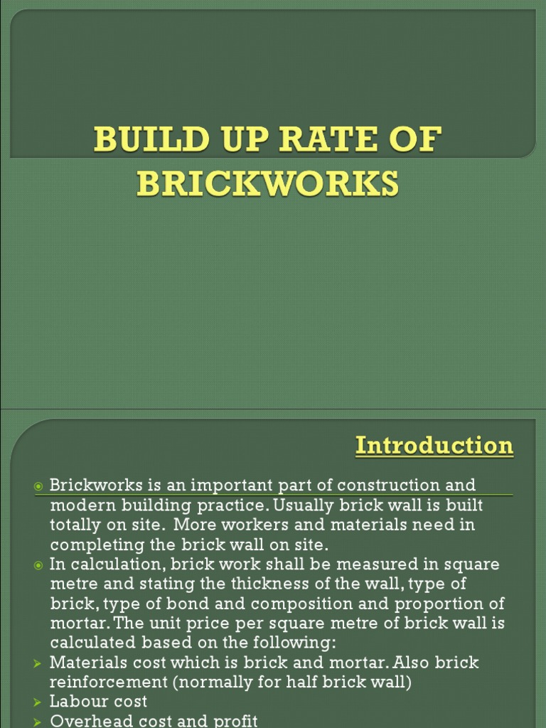 Build Up Rate of Brickworks | PDF | Brick | Mortar (Masonry)
