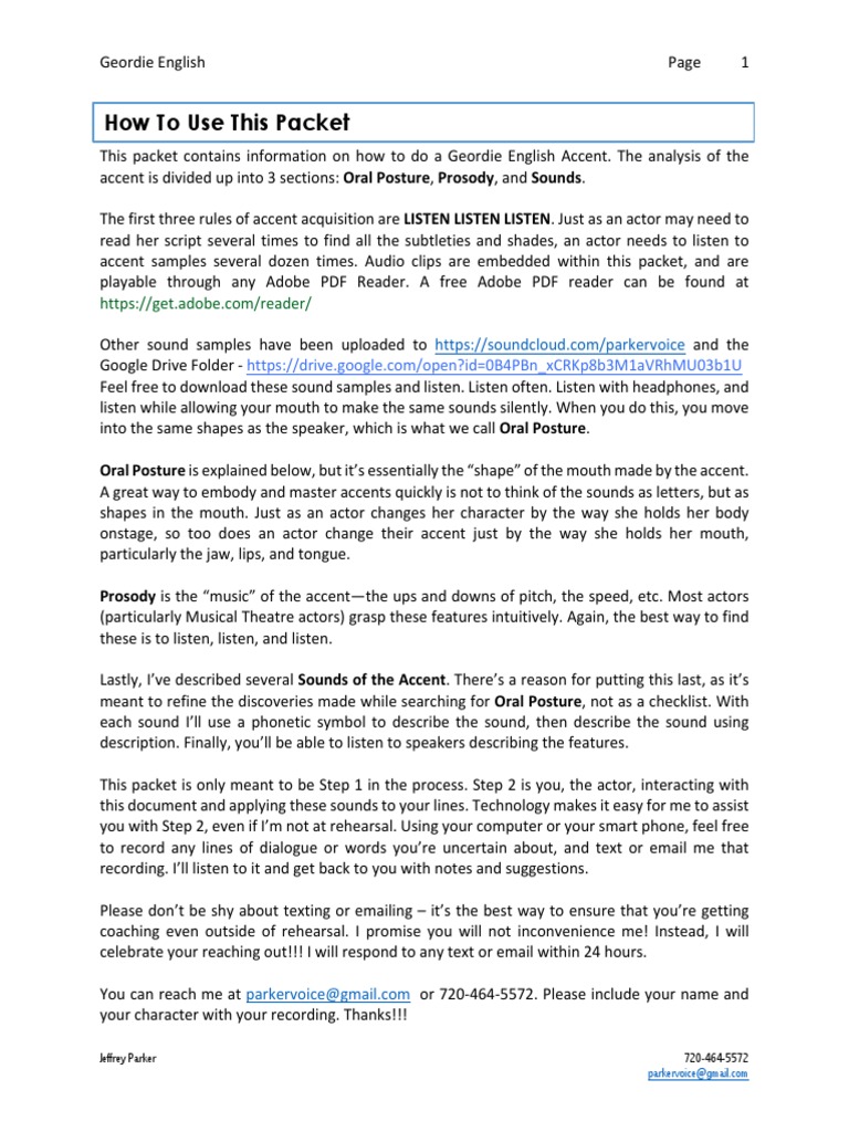 GEORDIE Accent Packet V2 Reduced | PDF | English Language | Vowel