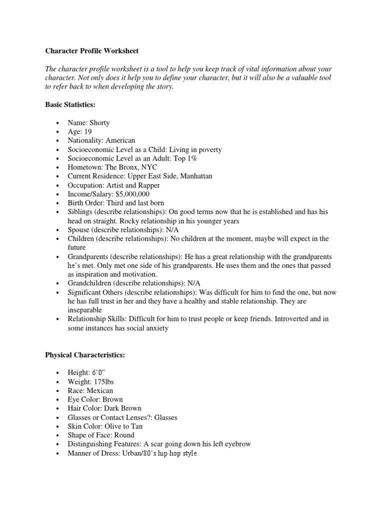 Character Profile Worksheet | PDF | Extraversion And Introversion ...